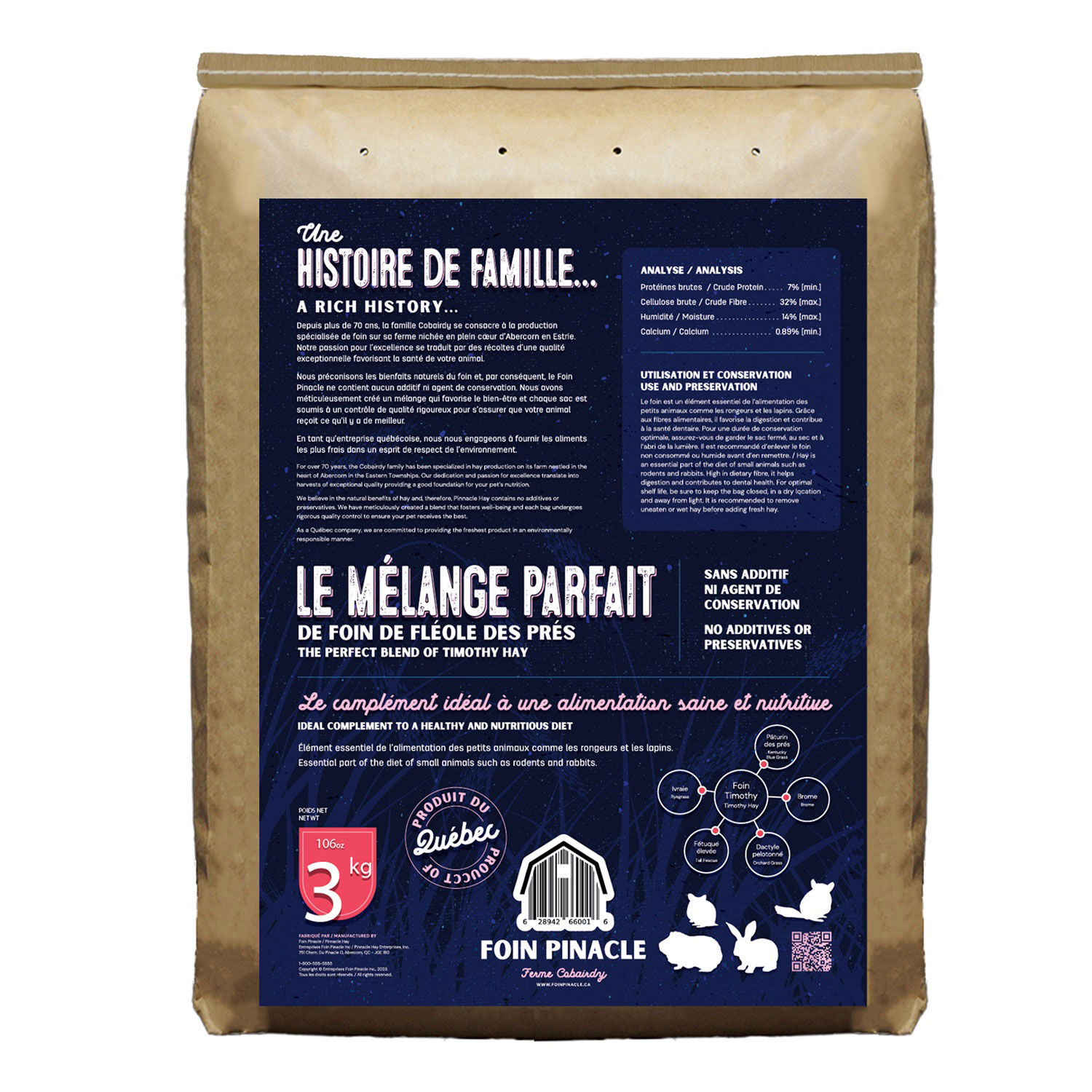 Timothy Hay for Small Animals, 3 kg FOIN PINACLE | Mondou