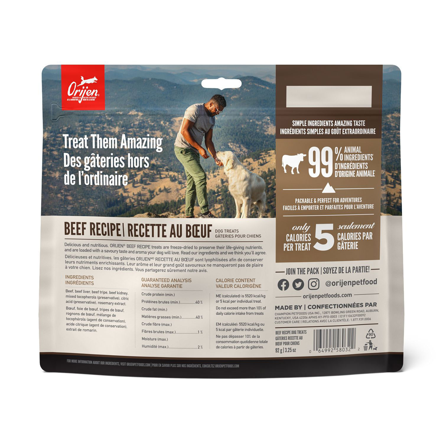 Ranch-Raised Beef Freeze-Dried Dog Treats, 92 g Orijen | Mondou