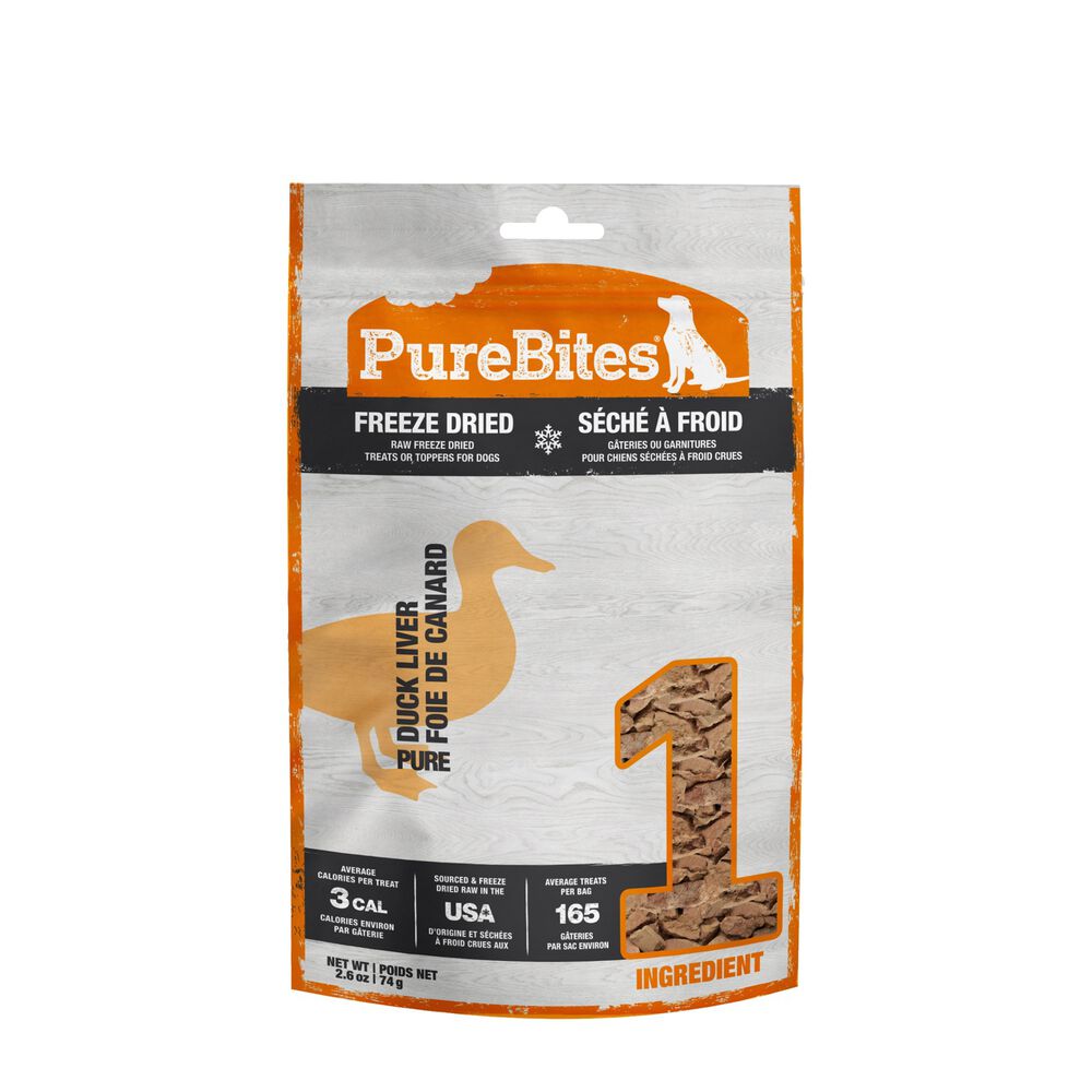 Freeze Dried Duck Liver Dog Treats, 74 g PureBites | Mondou