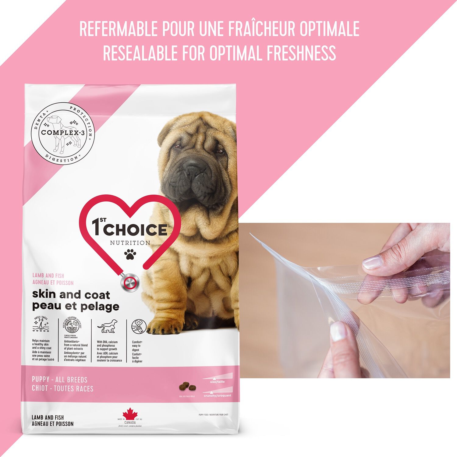 Formule peau et pelage pour chiots à l'agneau et poisson, 11kg
