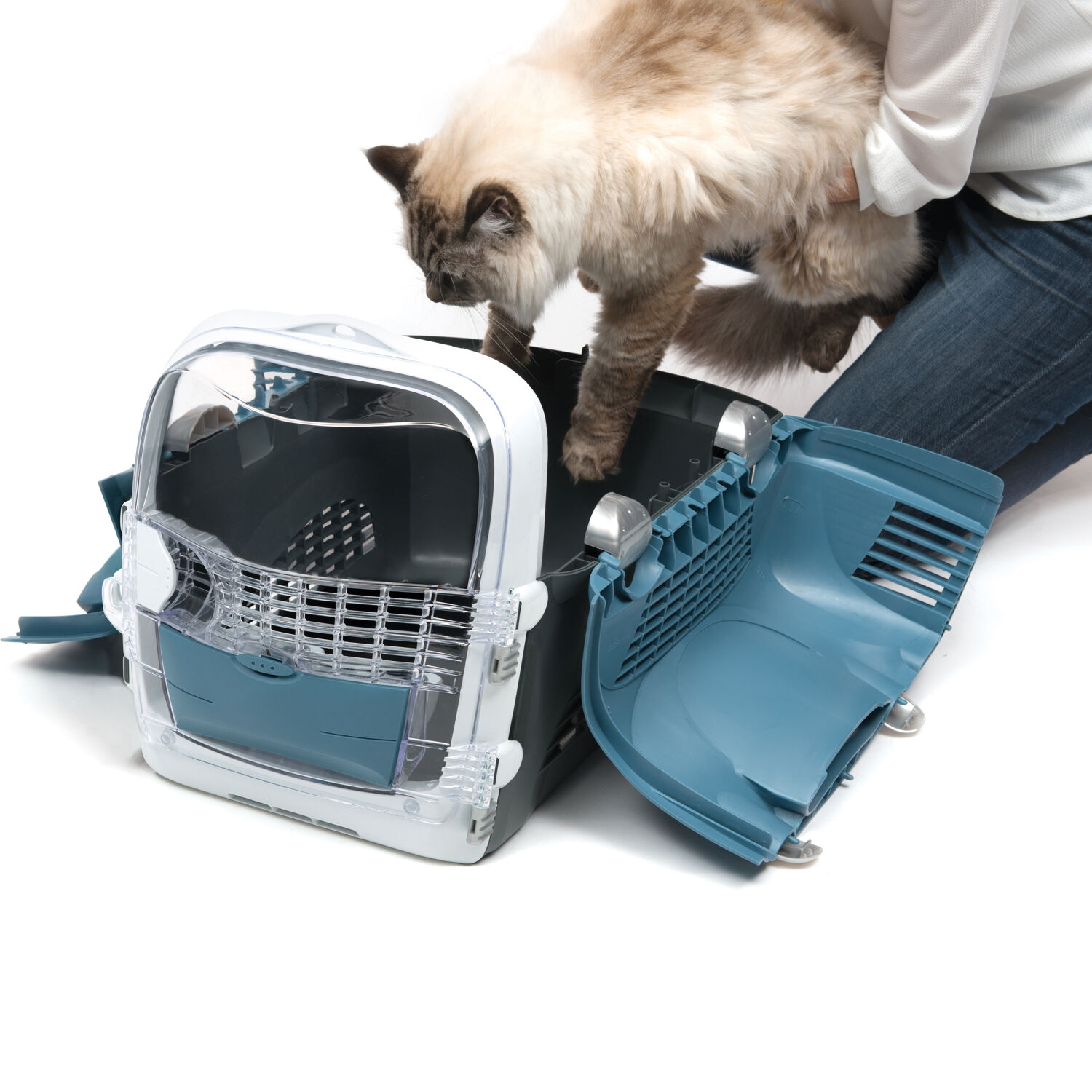 Cage de transport multifonctionnelle pour chats Cabrio, bleu